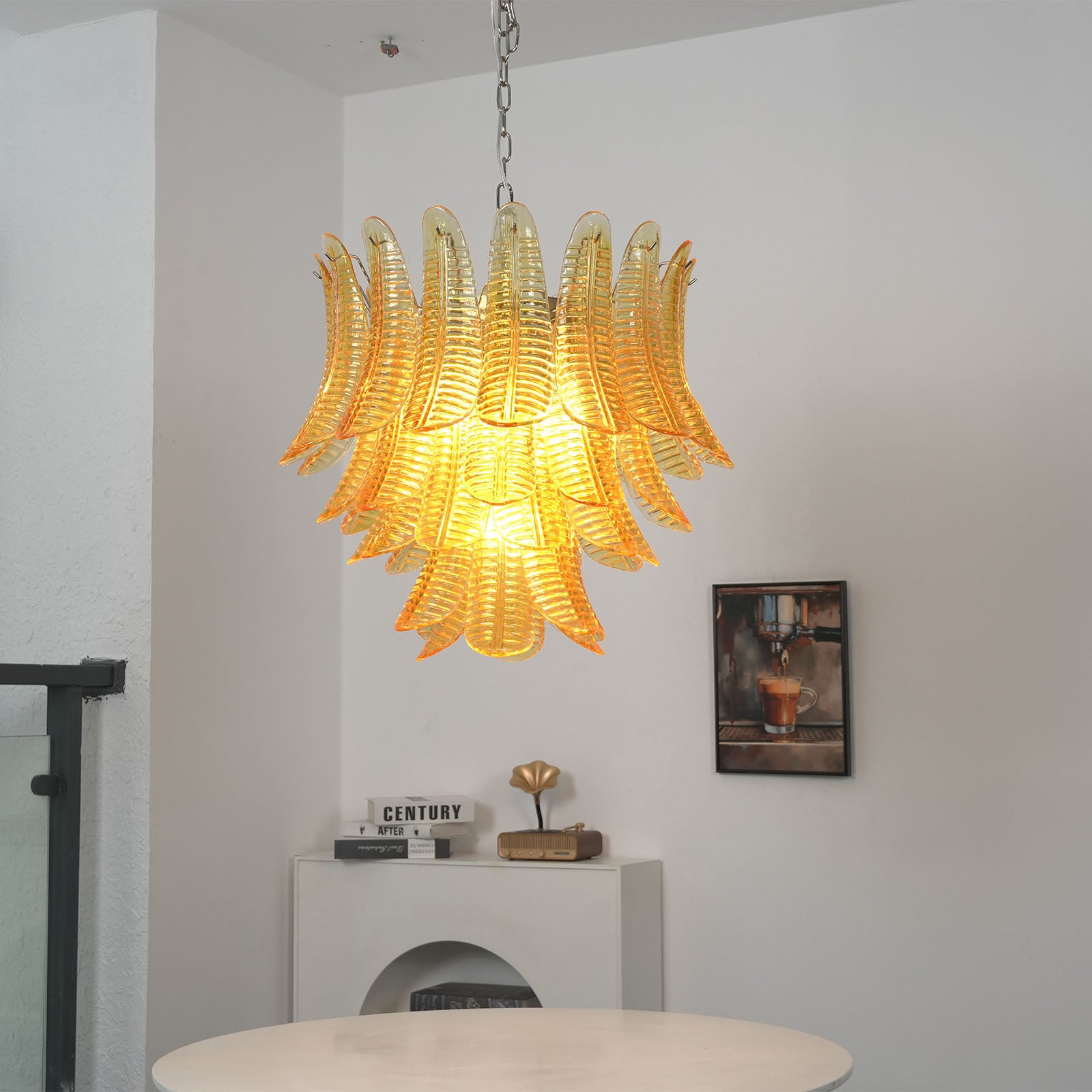Murano Amber Glass Leaf Chandelier – Metavaya