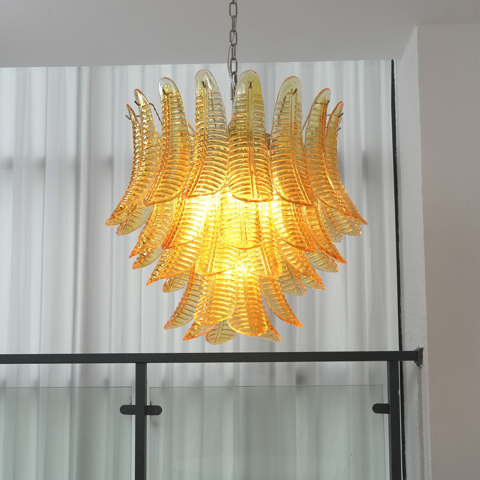 Murano Amber Glass Leaf Chandelier – Metavaya